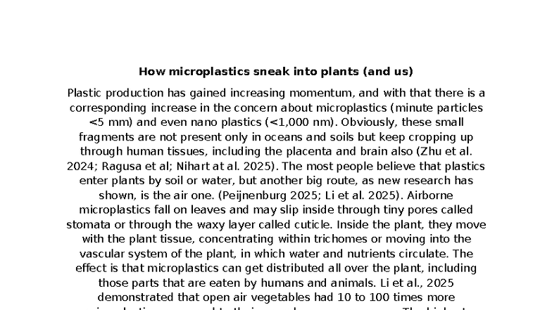 BI110 T8 Tutorial 2: Microplastics in Plants and Human Health - Studocu