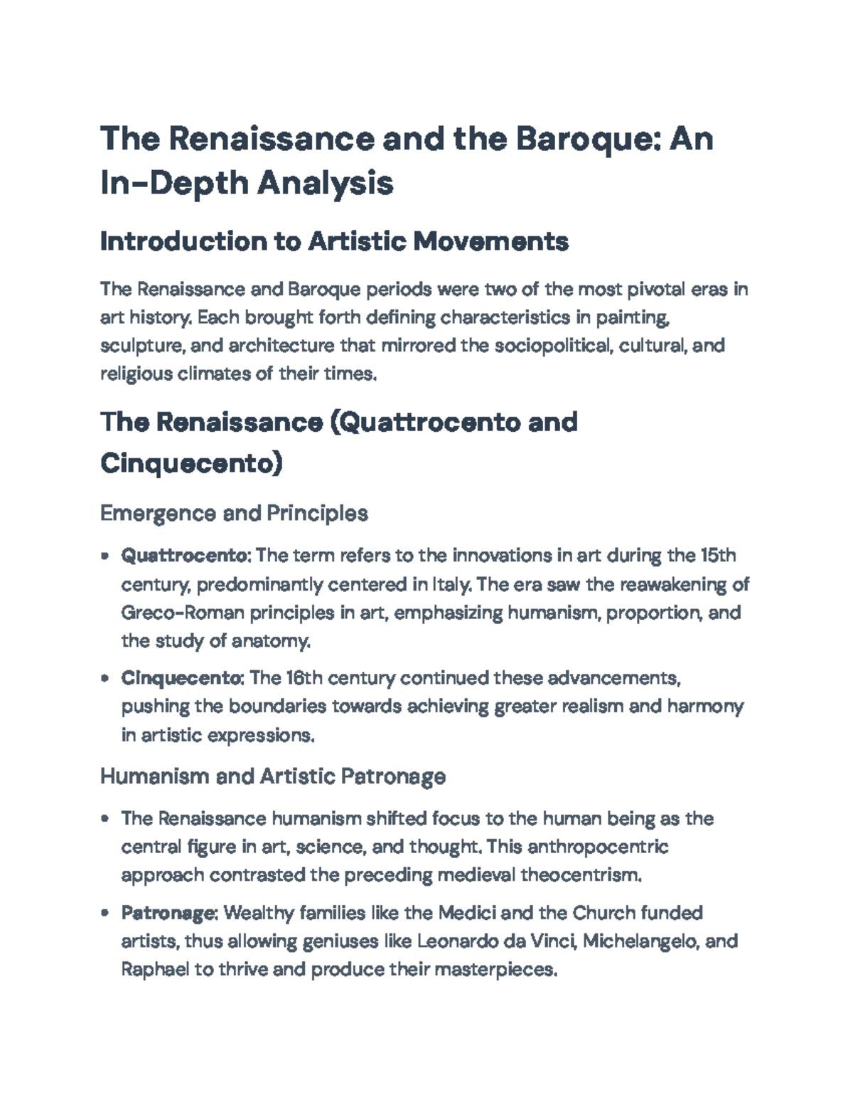 Renaissance and Baroque Art: A Comparative Analysis Overview - Studocu