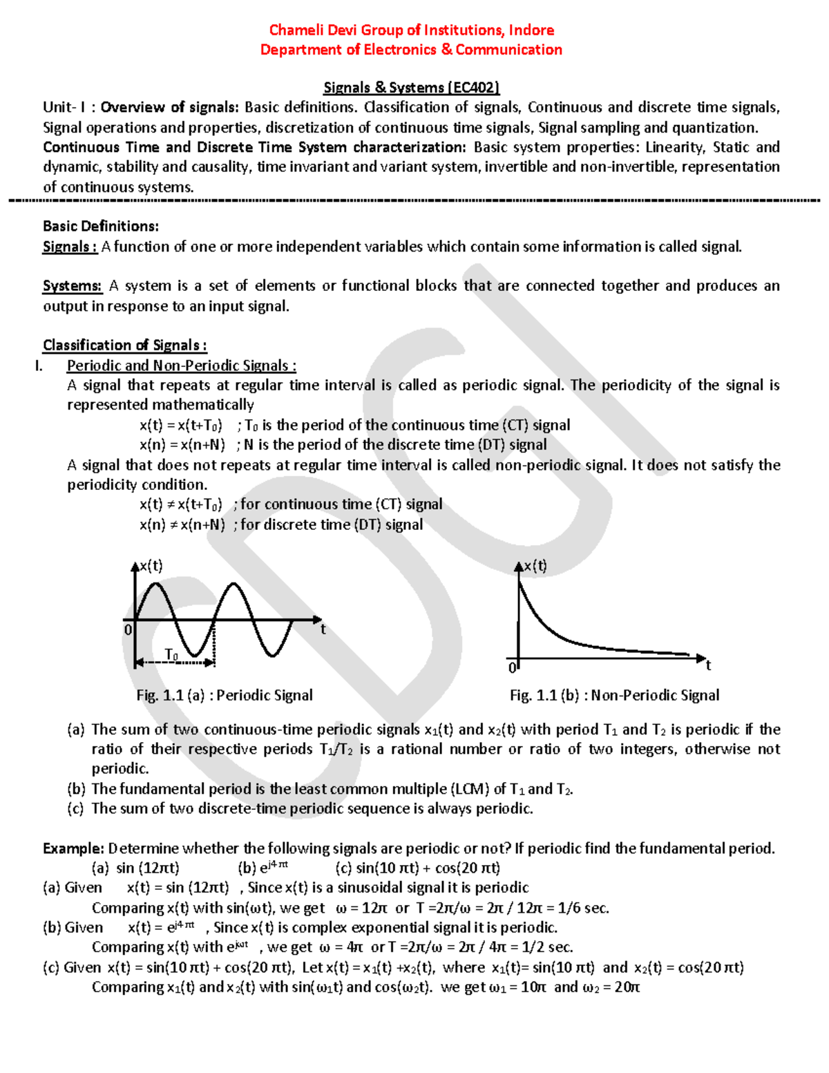 EC 402 Signal Systems Notes: Overview of Signals and Systems - Studocu