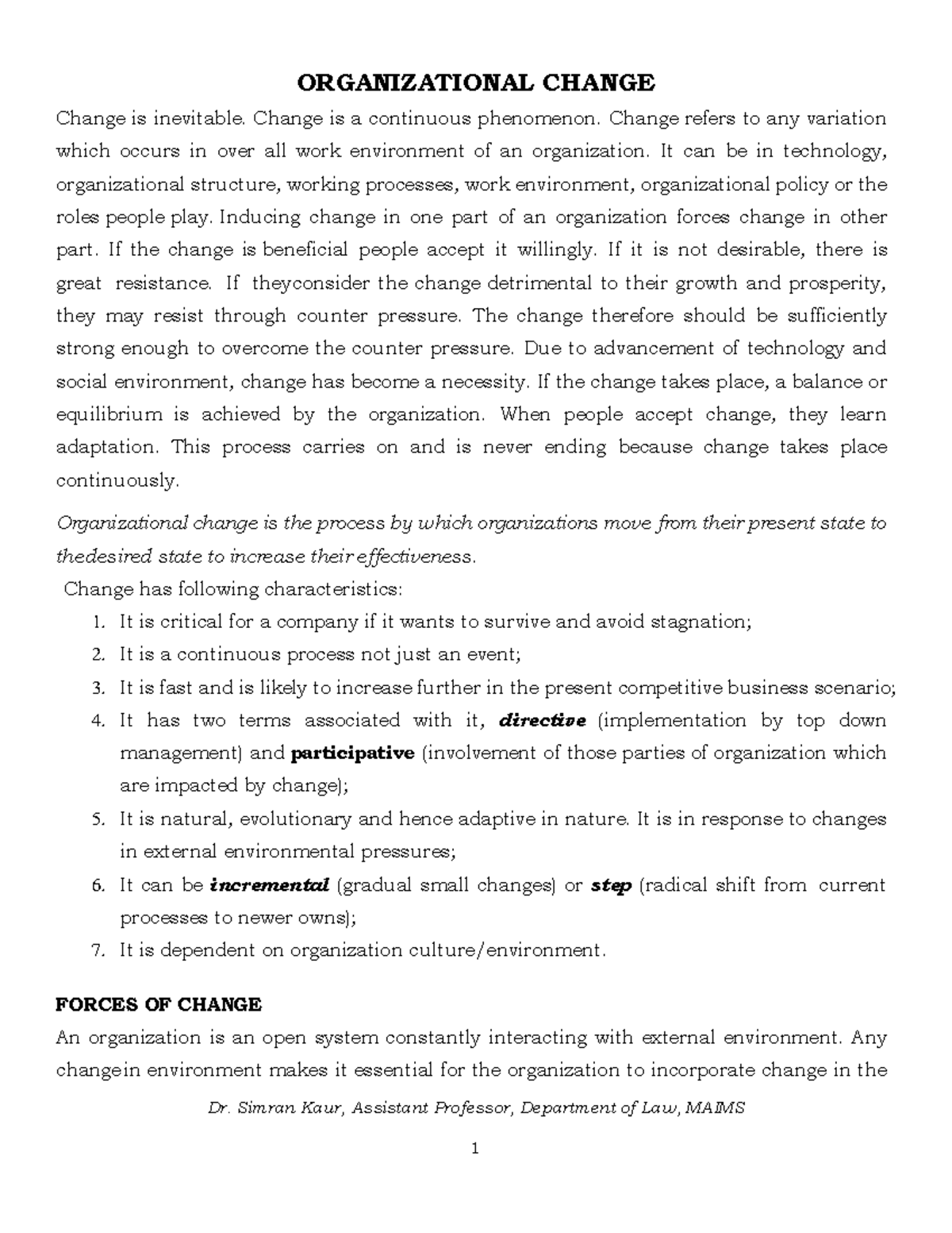 Organizational Change: Insights and Strategies (OB UNIT 4-5 Notes ...