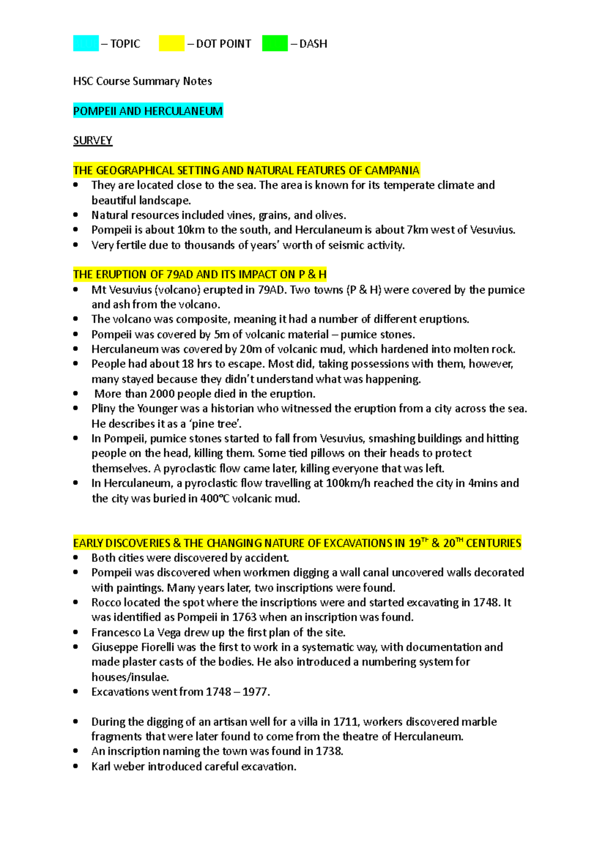HSC Ancient History Summary Notes: Pompeii and Herculaneum Insights ...