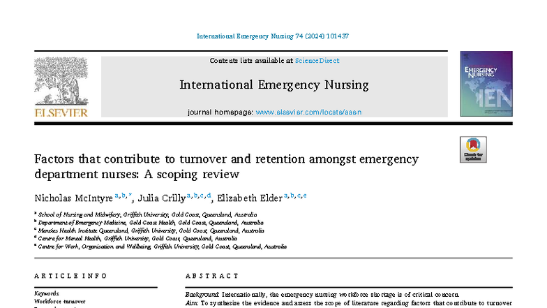 Factors Influencing Turnover and Retention of ED Nurses: A Scoping ...