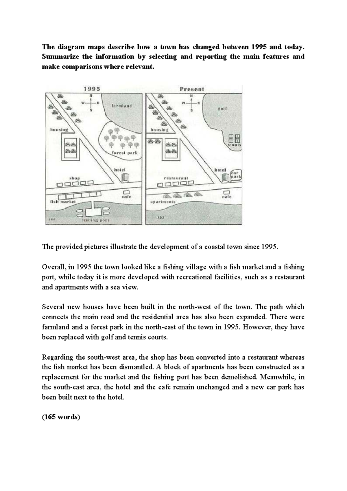 Writing Task 1 - Map Analysis of Town Changes (1995 to Present) - Studocu