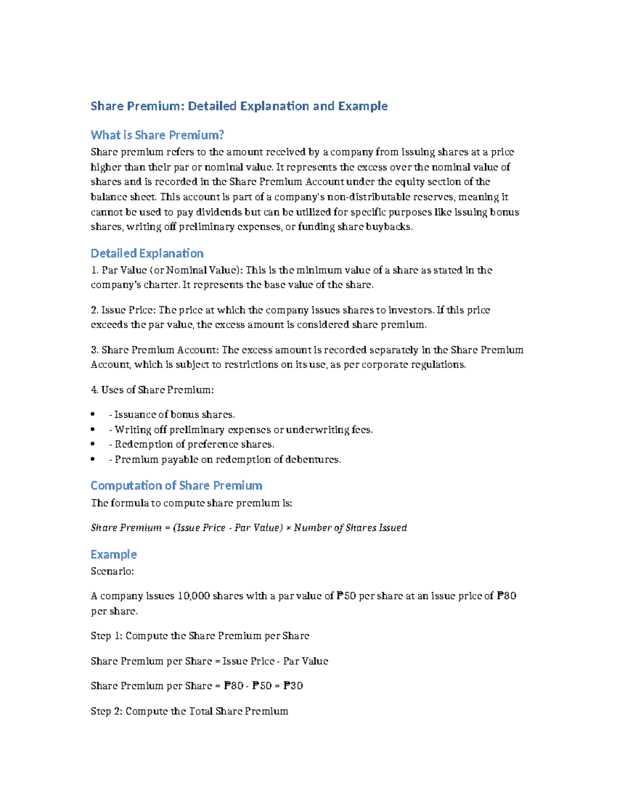 Share Premium Explained: Importance & Calculation Details - Studocu