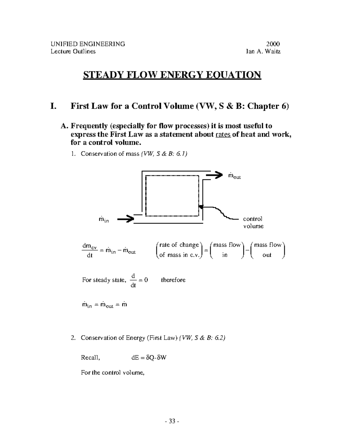 Unified Engineering (VW, S B: Chapter 6) Lecture Notes on Steady Flow ...