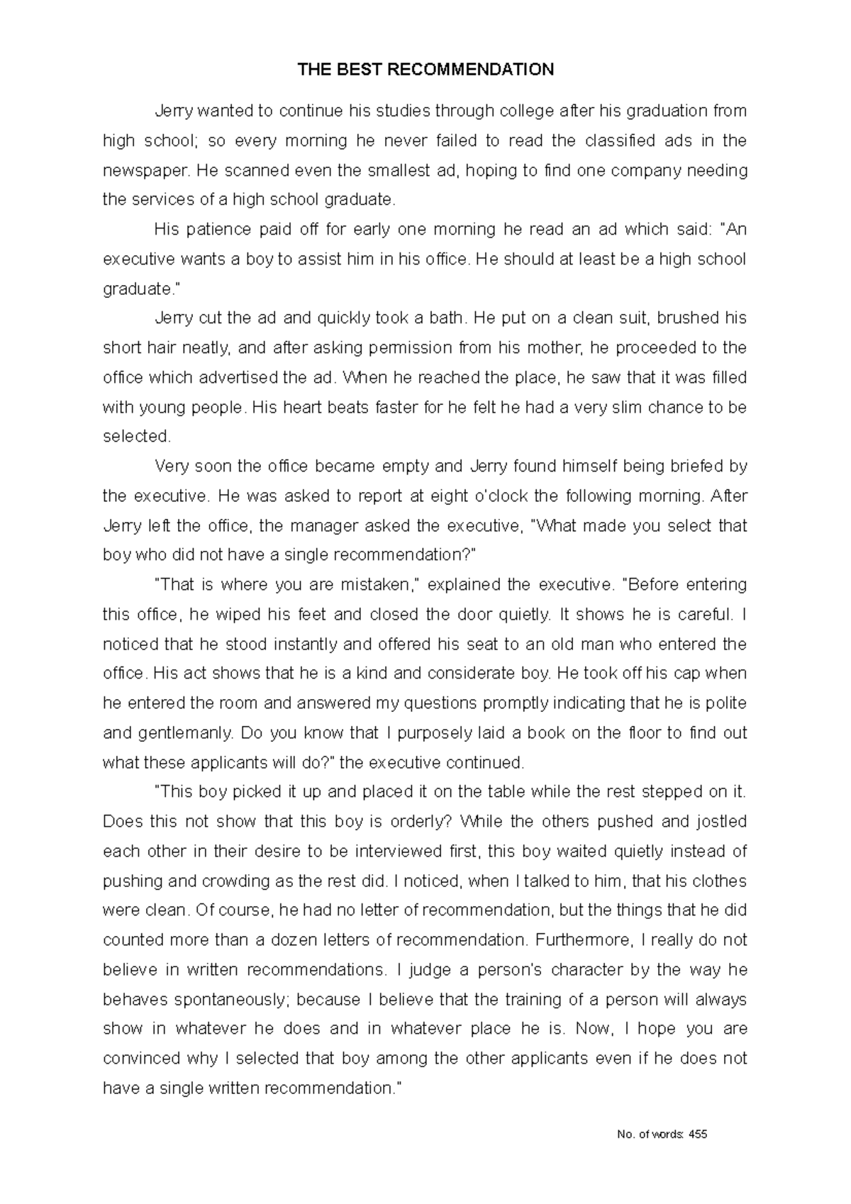 Reading Material: The Best Recommendation - SHS Study Guide - Studocu