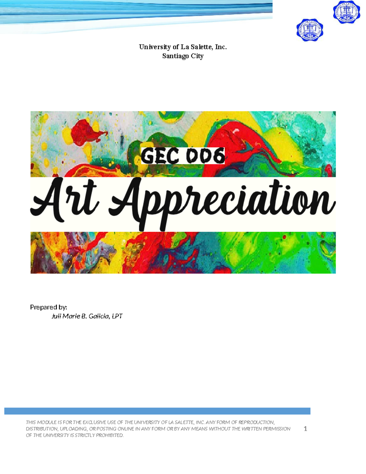 GEC006 - Module 1: Overview of Art Appreciation Lecture Notes - Studocu