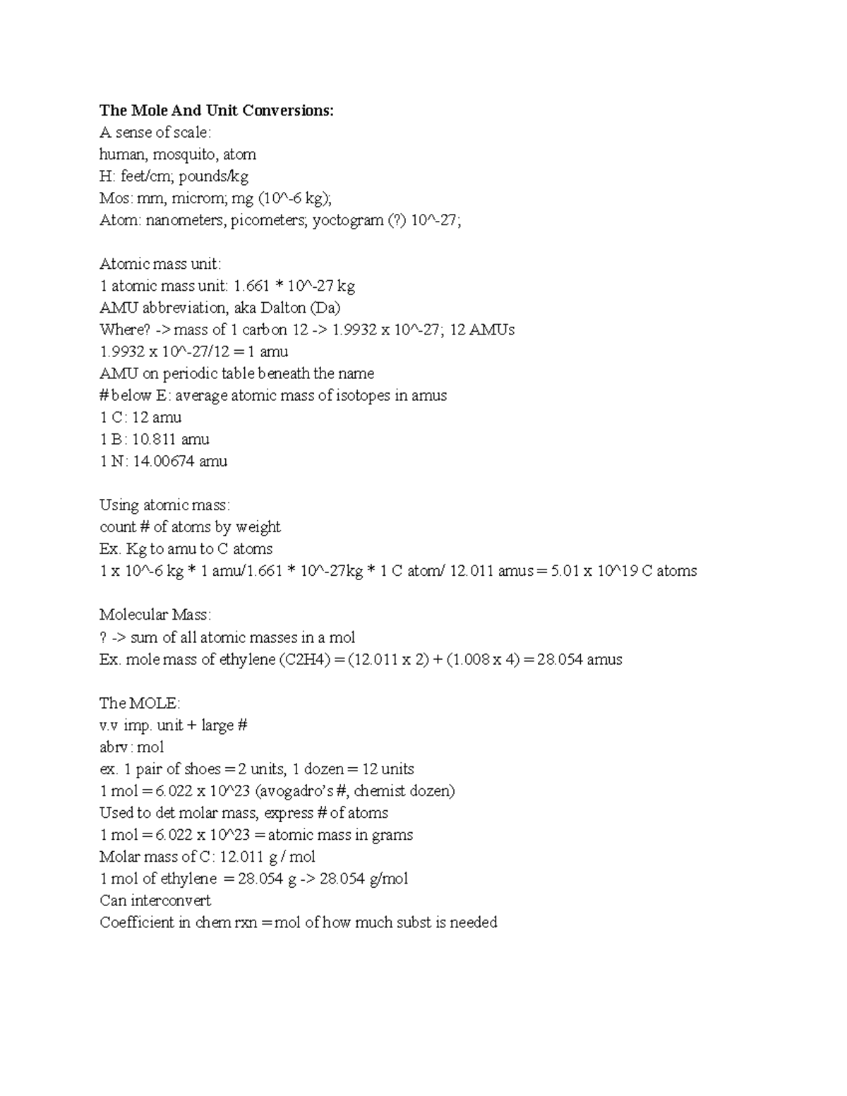 CHEM 101: Mole and Unit Conversions Notes - Studocu