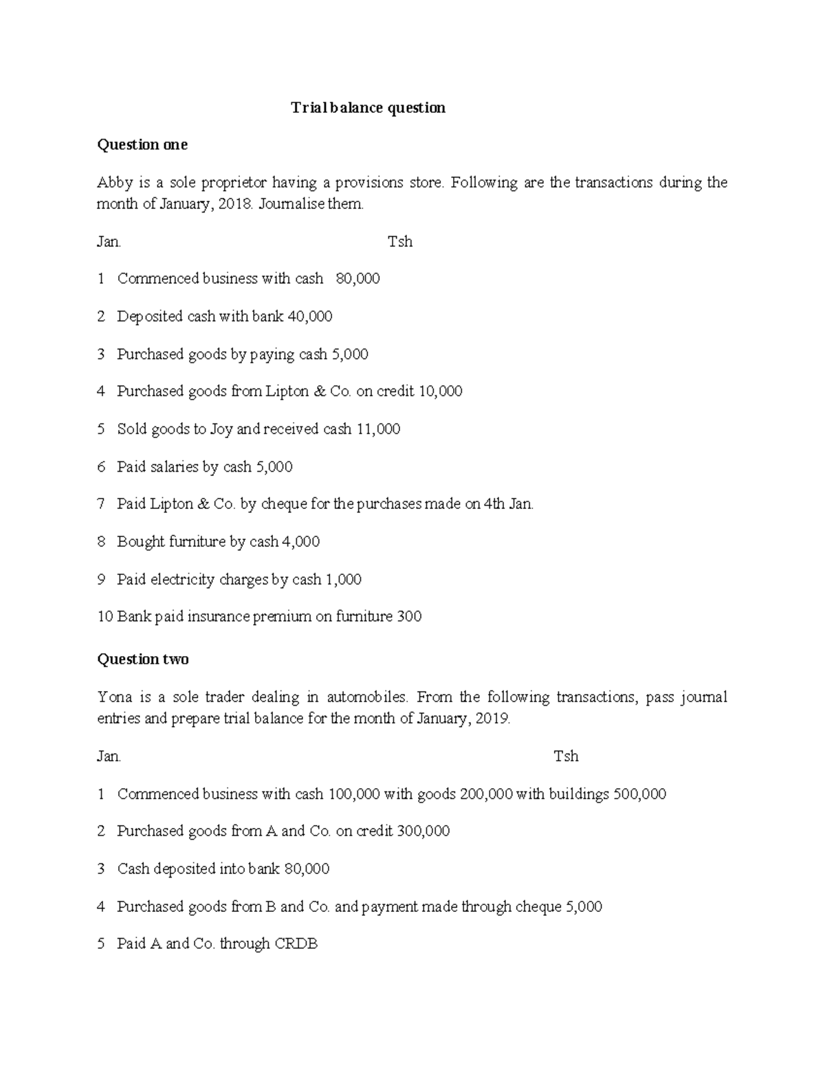 Trial Balance Questions for Accounting (ACCT 101) - Studocu