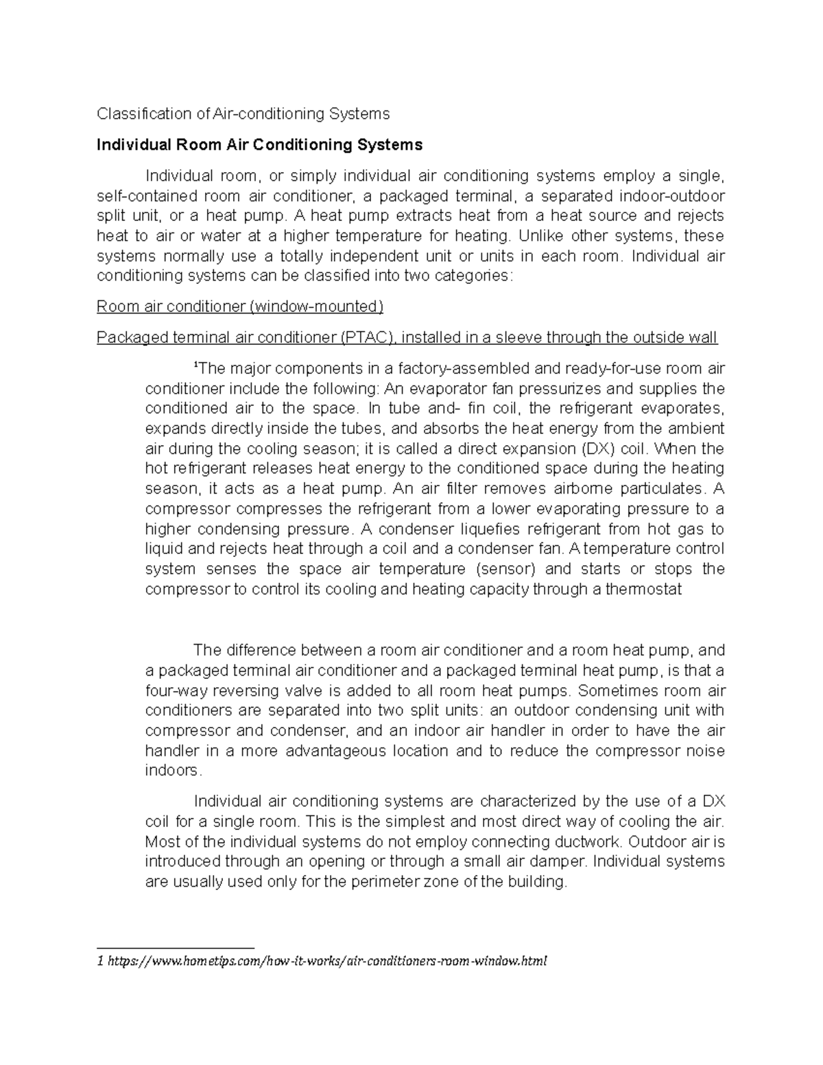 HVAC Lecture Notes 3: Classification of Air Conditioning Systems - Studocu