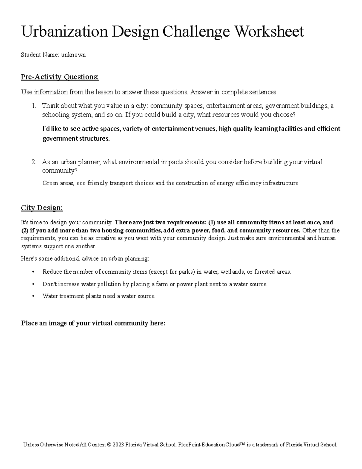 05 06 Urbanization Design Challenge Worksheet (Completed) - Studocu