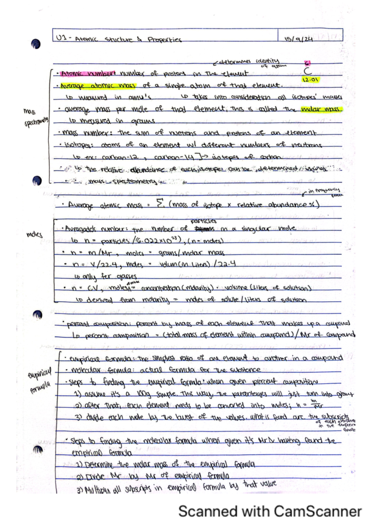 U1 AP Chemistry Lecture Notes: Atomic Structure and Properties - Studocu