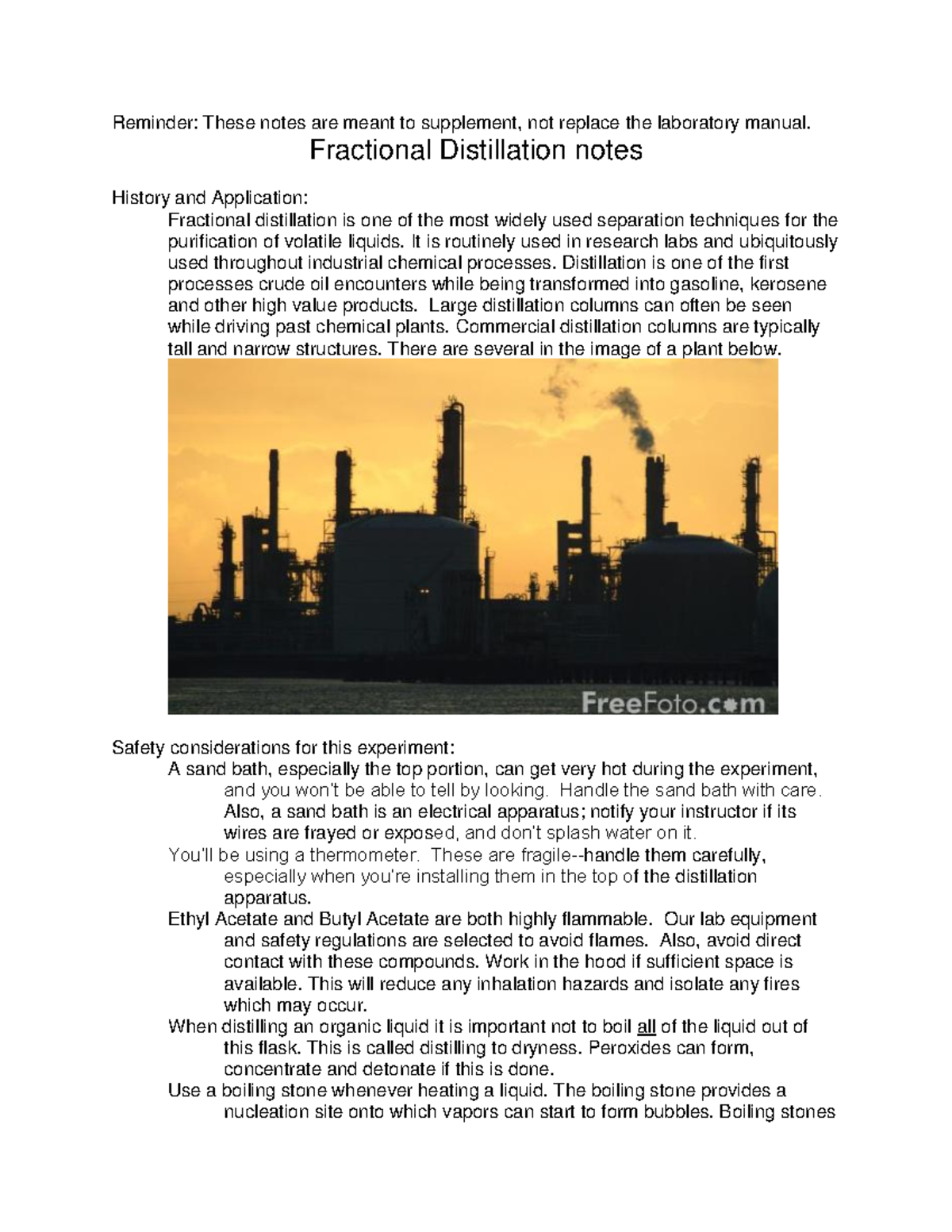 Distillation Notes (CHEM 14): Techniques, Safety, and Applications ...