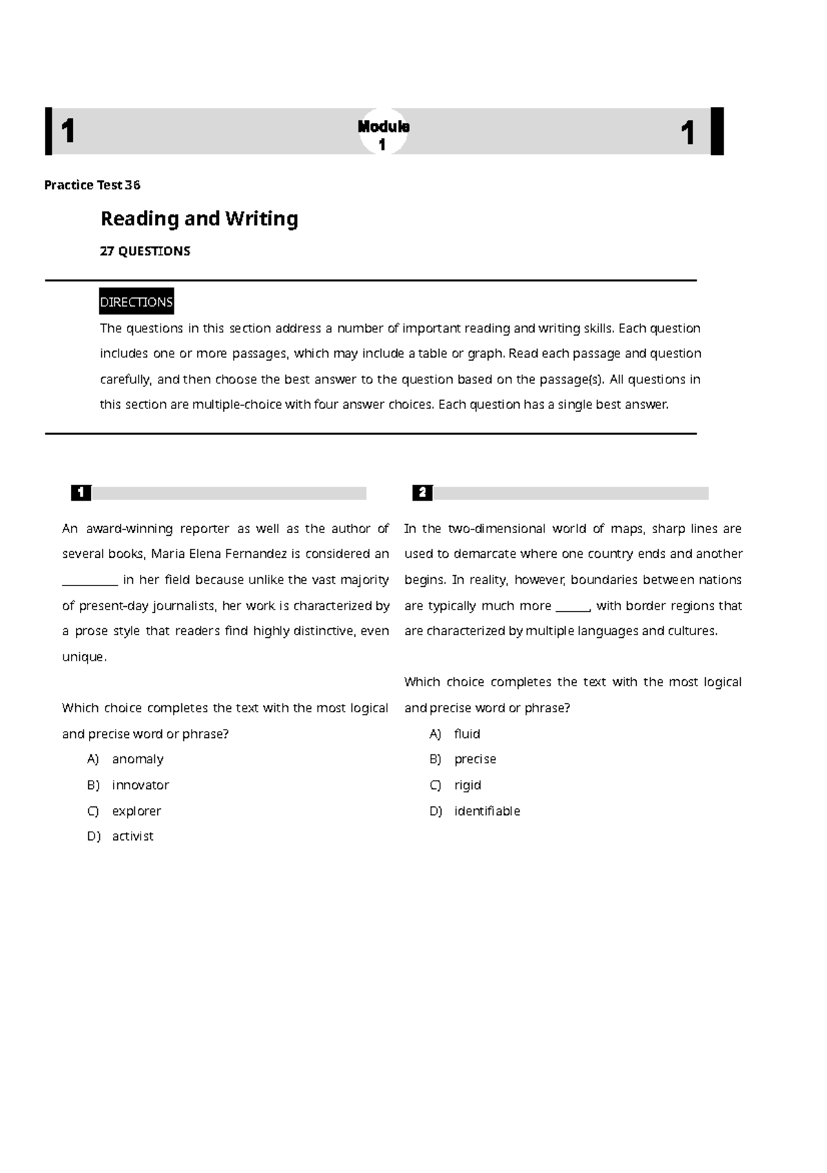 Digital SAT Practice Test 29: Reading and Writing Questions - Studocu