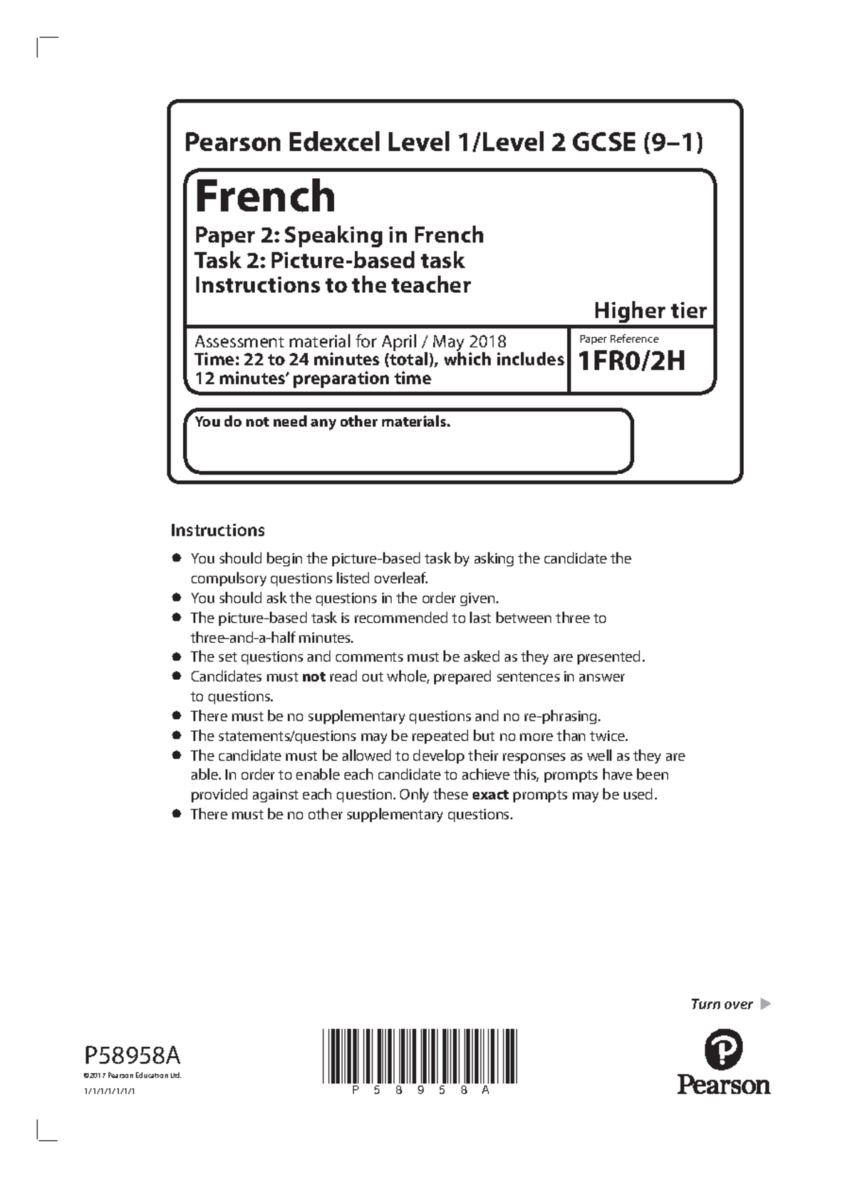Higher Teacher Card - French Practice - French Paper 2: Speaking in ...