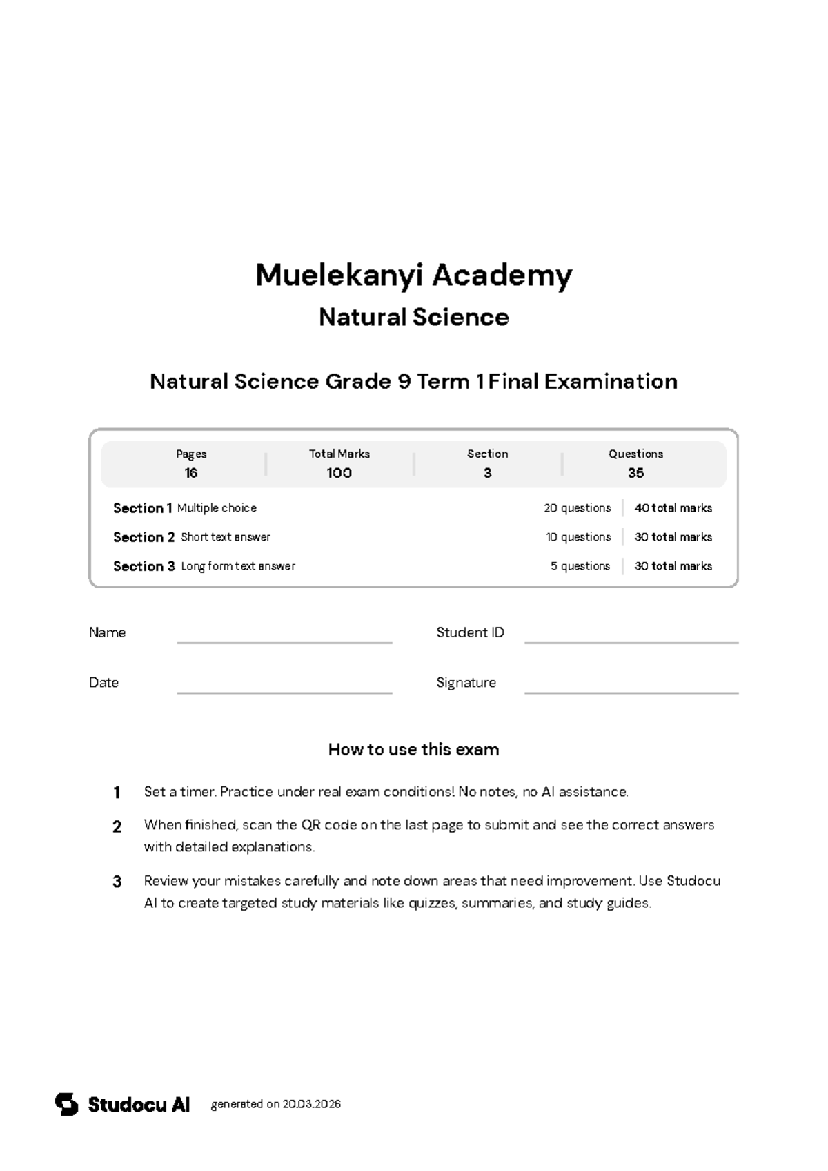 Natural Science Grade 9 Term 1 Final Exam - Studocu