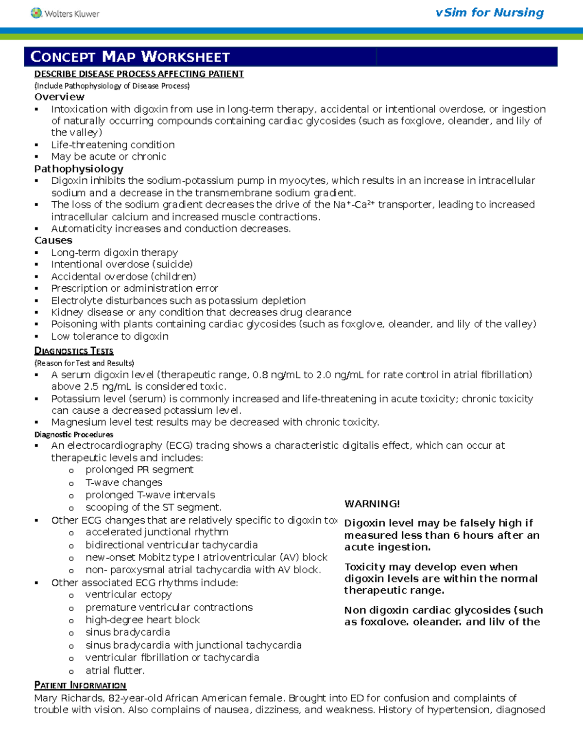 V Sim M Richards Clinical Packet - CONCEPT MAP WORKSHEET DESCRIBE ...