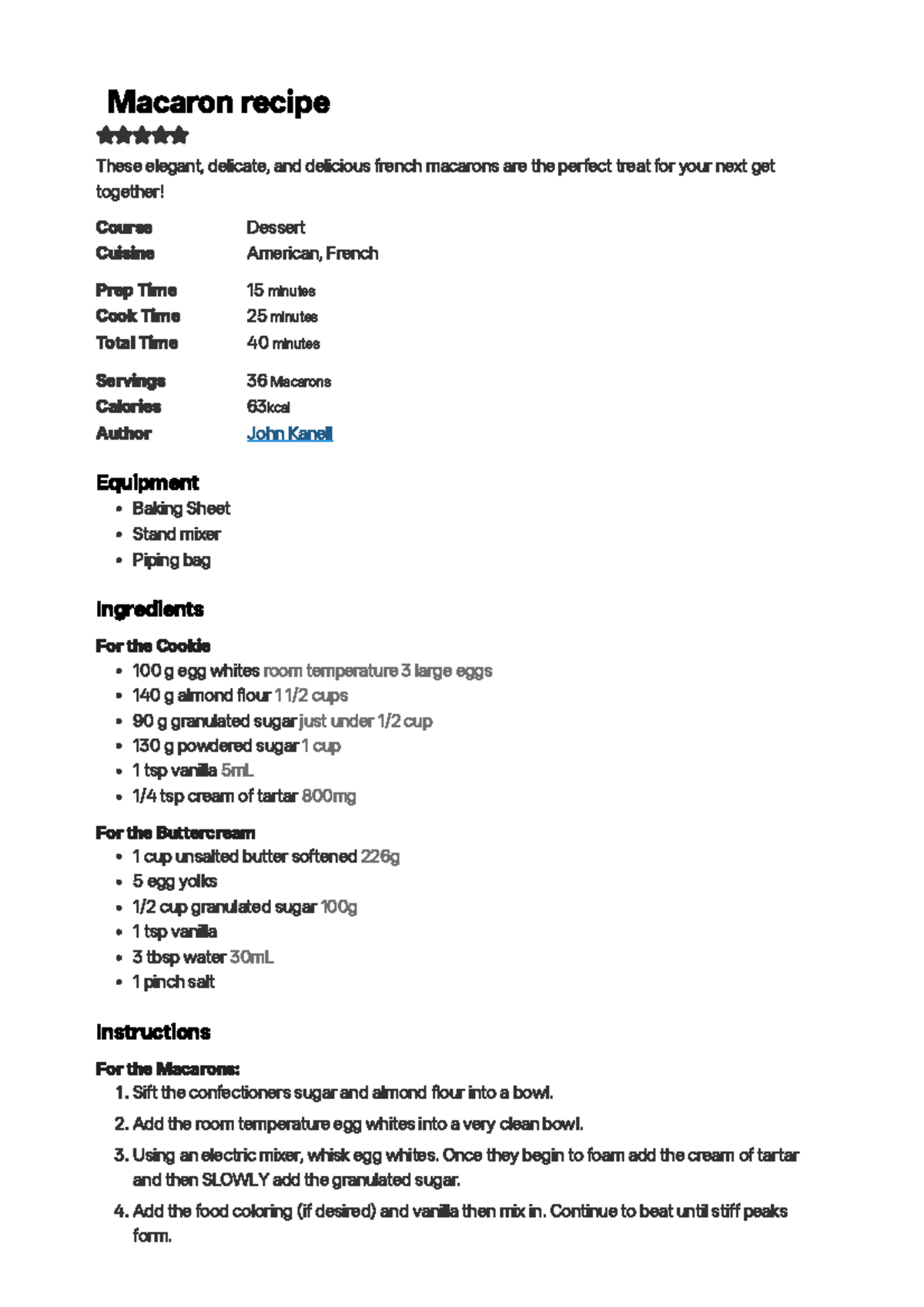 Macaron Recipe - Dessert Course (American & French) - Studocu