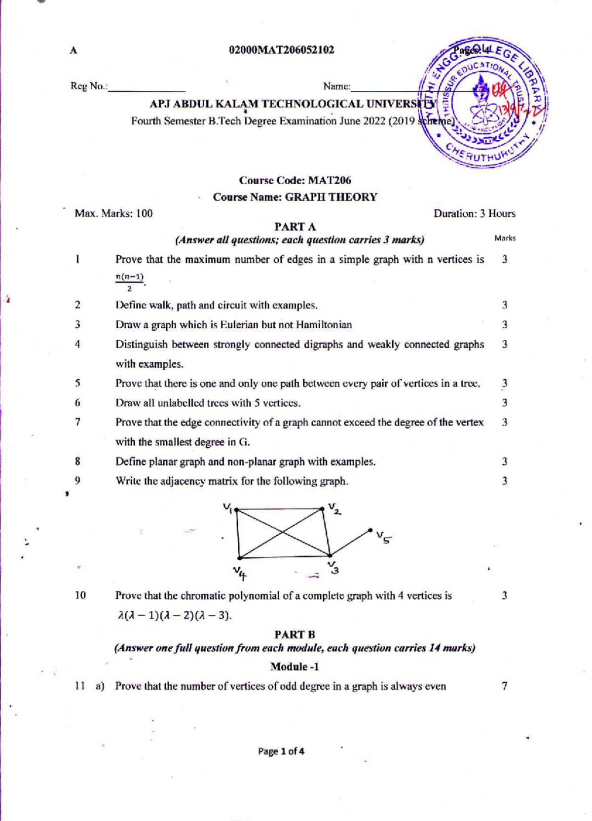 MAT206: Graph Theory Final Exam Questions and Solutions - June 2022 ...
