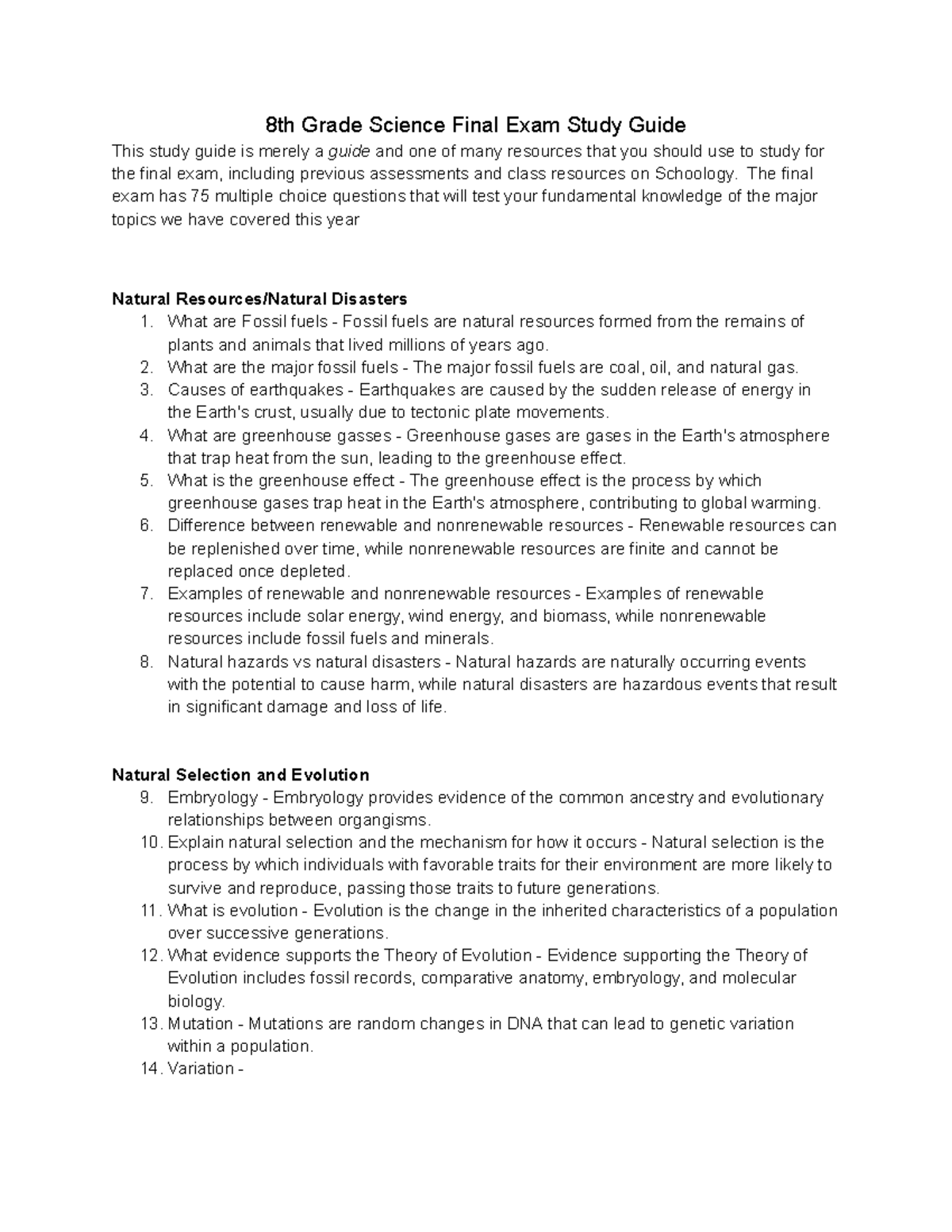 8th Grade Science Final Exam Study Guide (Updated 2023) - Studocu