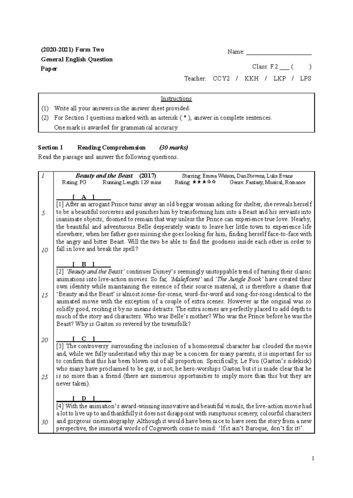 2020-21-S2 English 1 - General English Question Paper Notes - Studocu