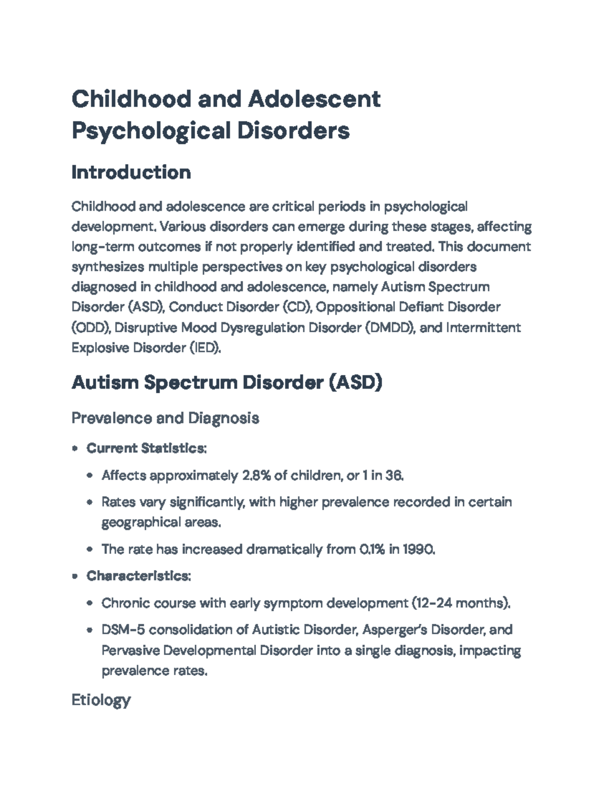 Understanding Childhood and Adolescent Psychological Disorders ...