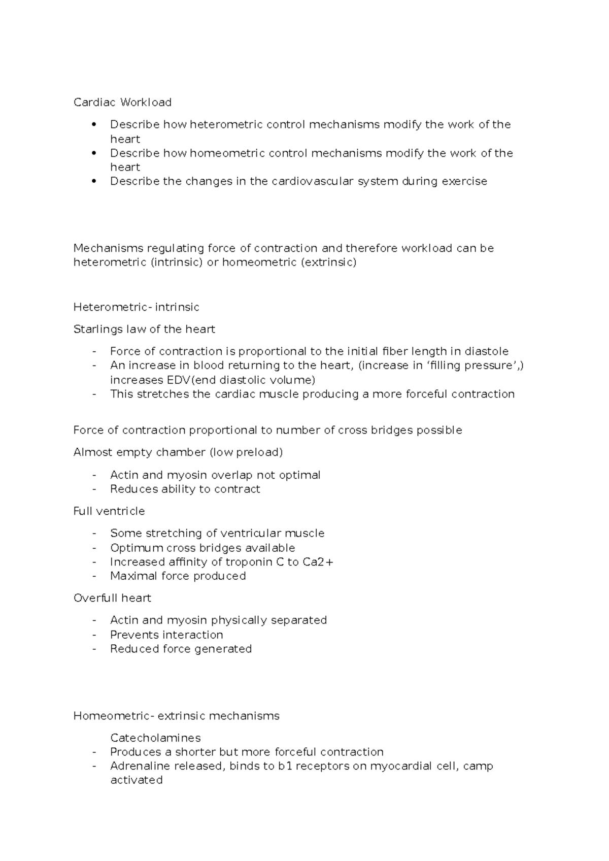 Cardiac Workload: Heterometric & Homeometric Control Mechanisms ...