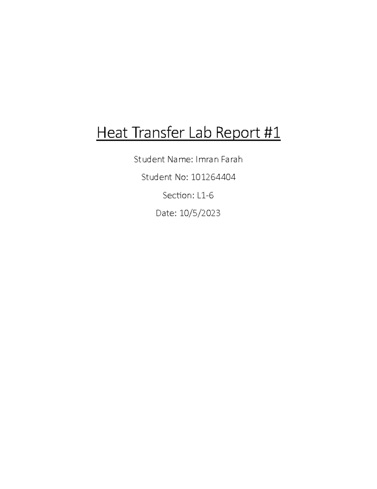 Heat Transfer Lab Report #1 (Course Code: MAAE 2020) - Studocu