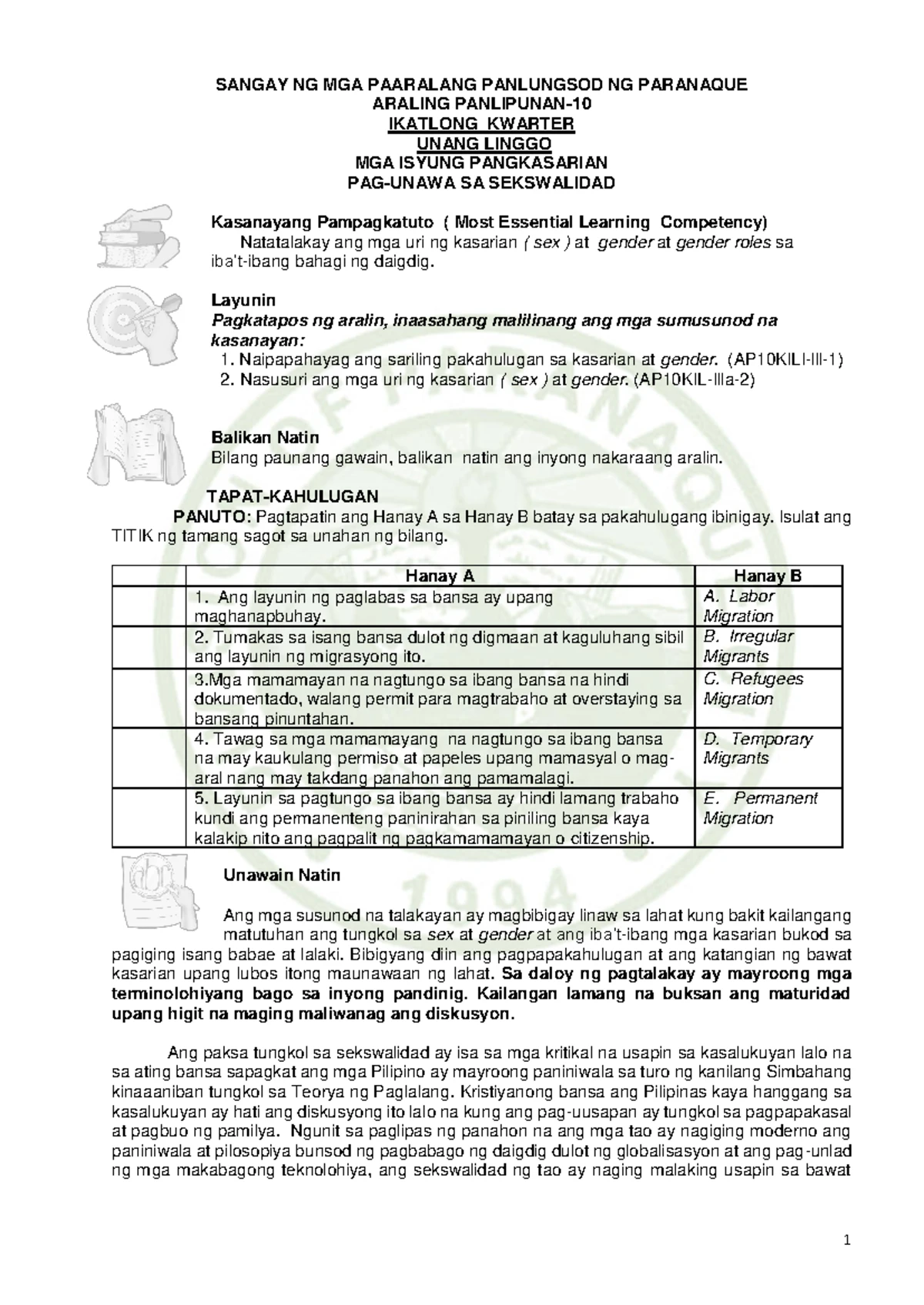 AP Grade 10 Quarter 3 Module Week4 - Sangay ng mga Paaralang Panlungsod ...