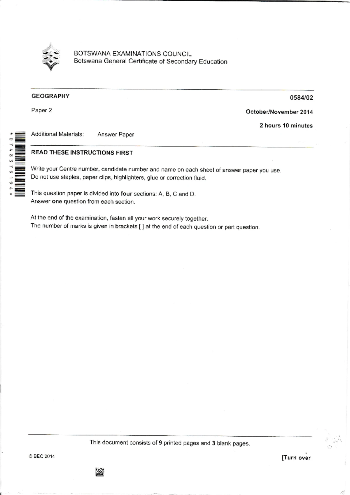 20XX BSSE General Science Specimen Paper 2 (O/N/XX) for 2025 - Studocu