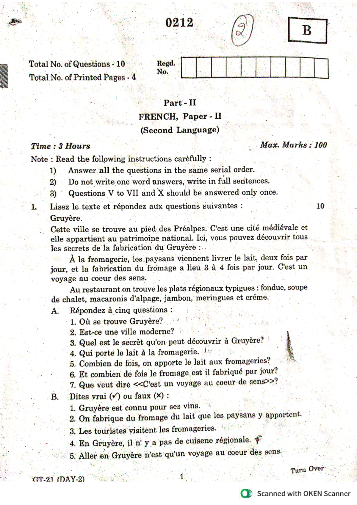 0212 FRENCH Paper II - 2 Year Model Paper with Instructions and ...