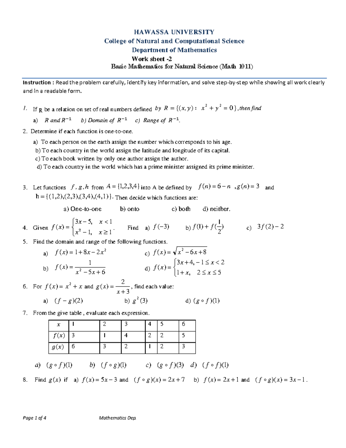 Math 1011 Worksheet - Basic Mathematics for Natural Science - Studocu