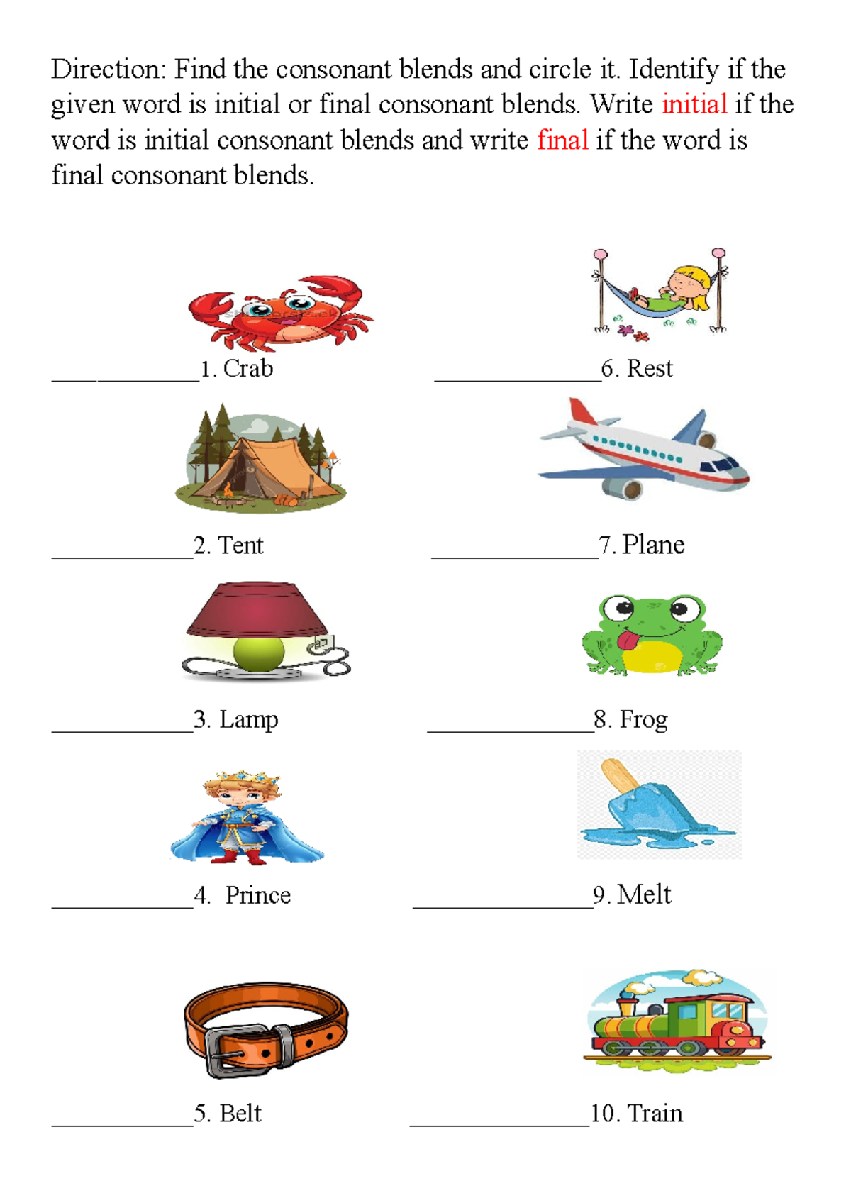 Activity for consonant - Reading Comprehension for Grade-6 - Direction ...