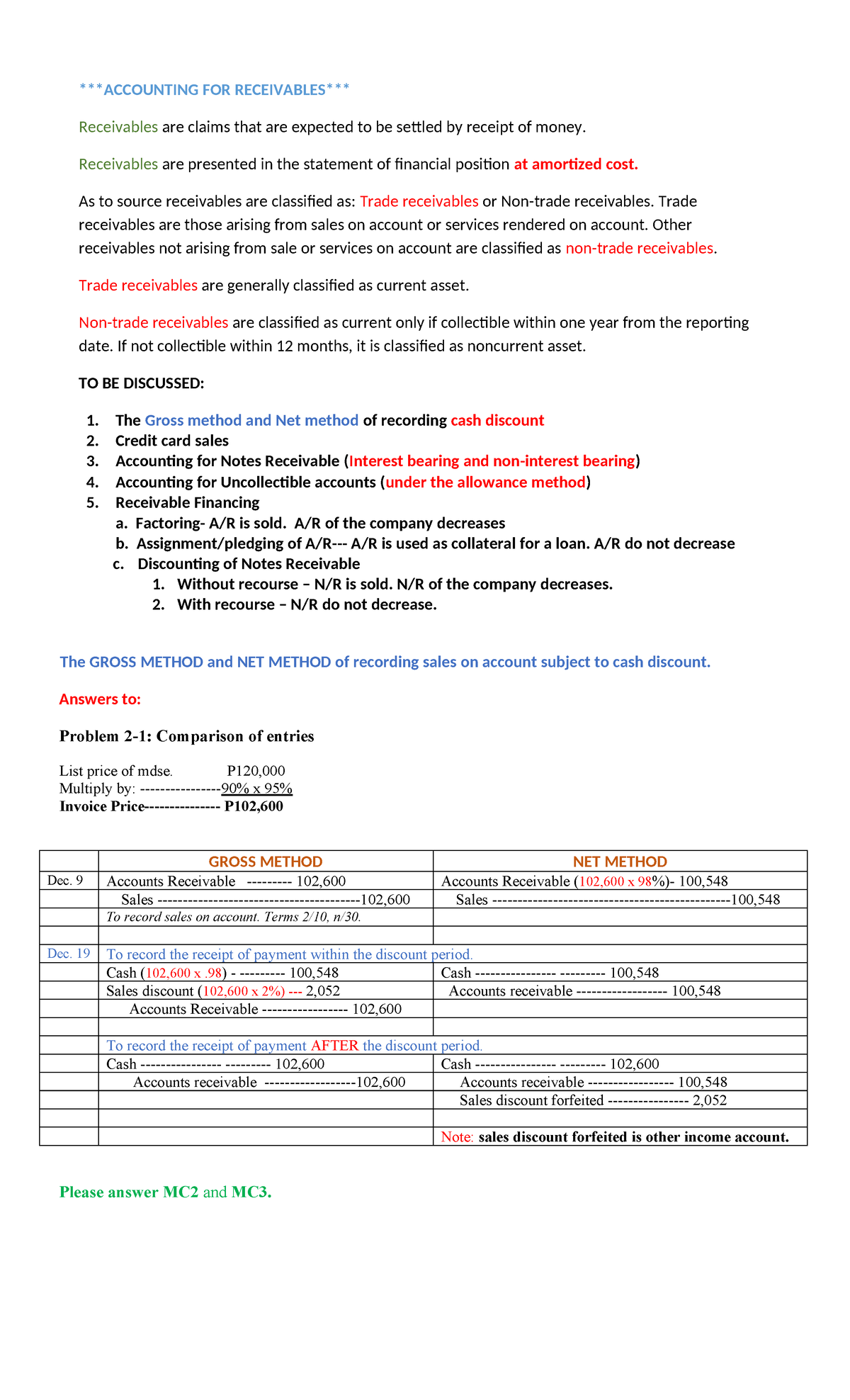 Acctg - Receivables: Classification, Methods, and Accounting Issues ...