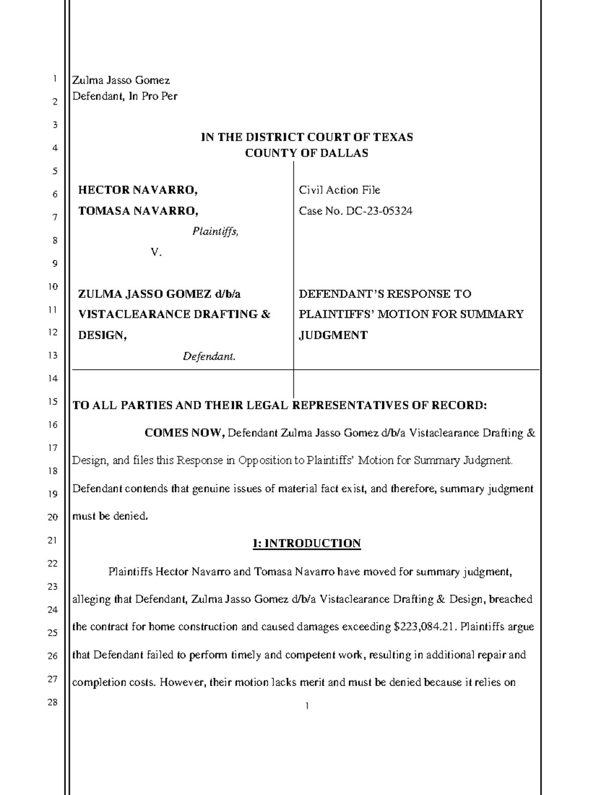 Defendant’S Response TO Plaintiffs’ Motion FOR Summary Judgment - 2 3 4 5 6 7 8 9 10 11 12 13 14 ...