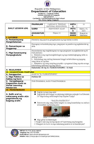 COT-FIL-6-Q4-W6 (1) - LESSON PLAN - GRADE 6 DAILY LESSON PLAN School SAN JUAN INTEGRATED Grade ...