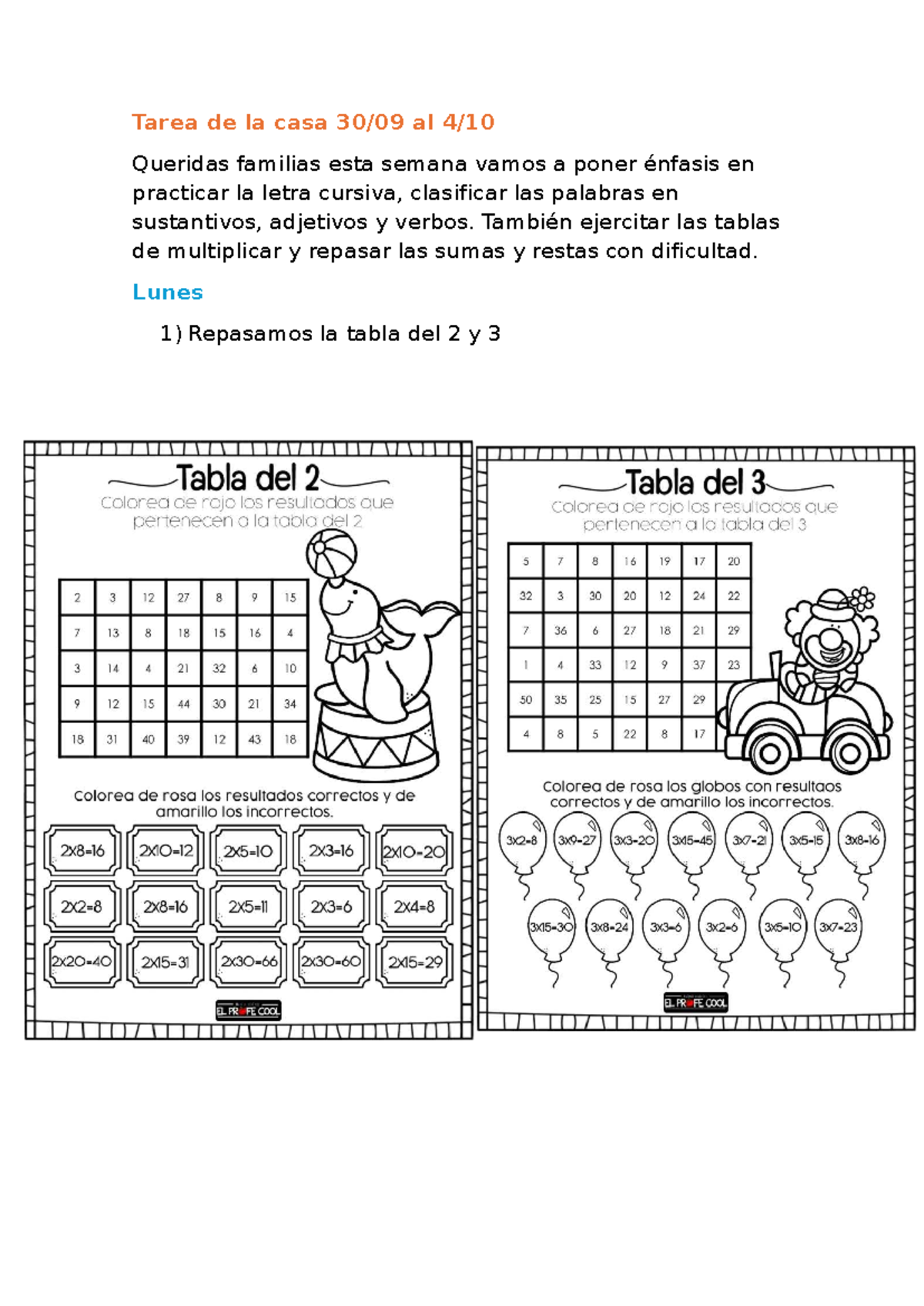 Tarea de la Casa 30: Actividades de Lengua y Matemáticas - Studocu