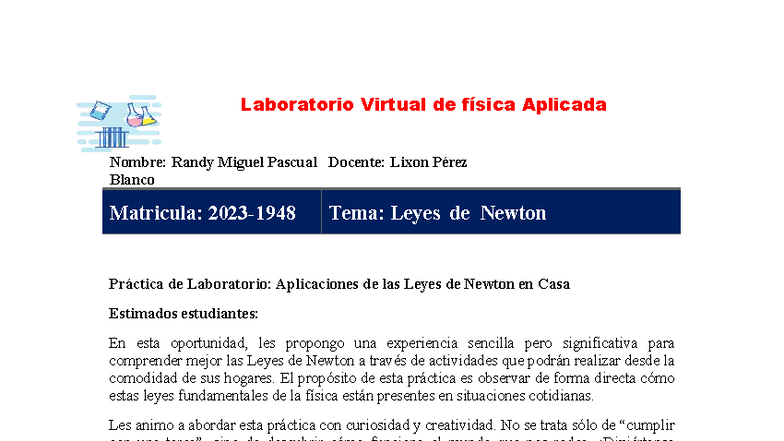 Práctica de Laboratorio: Leyes de Newton - Física Aplicada - Studocu