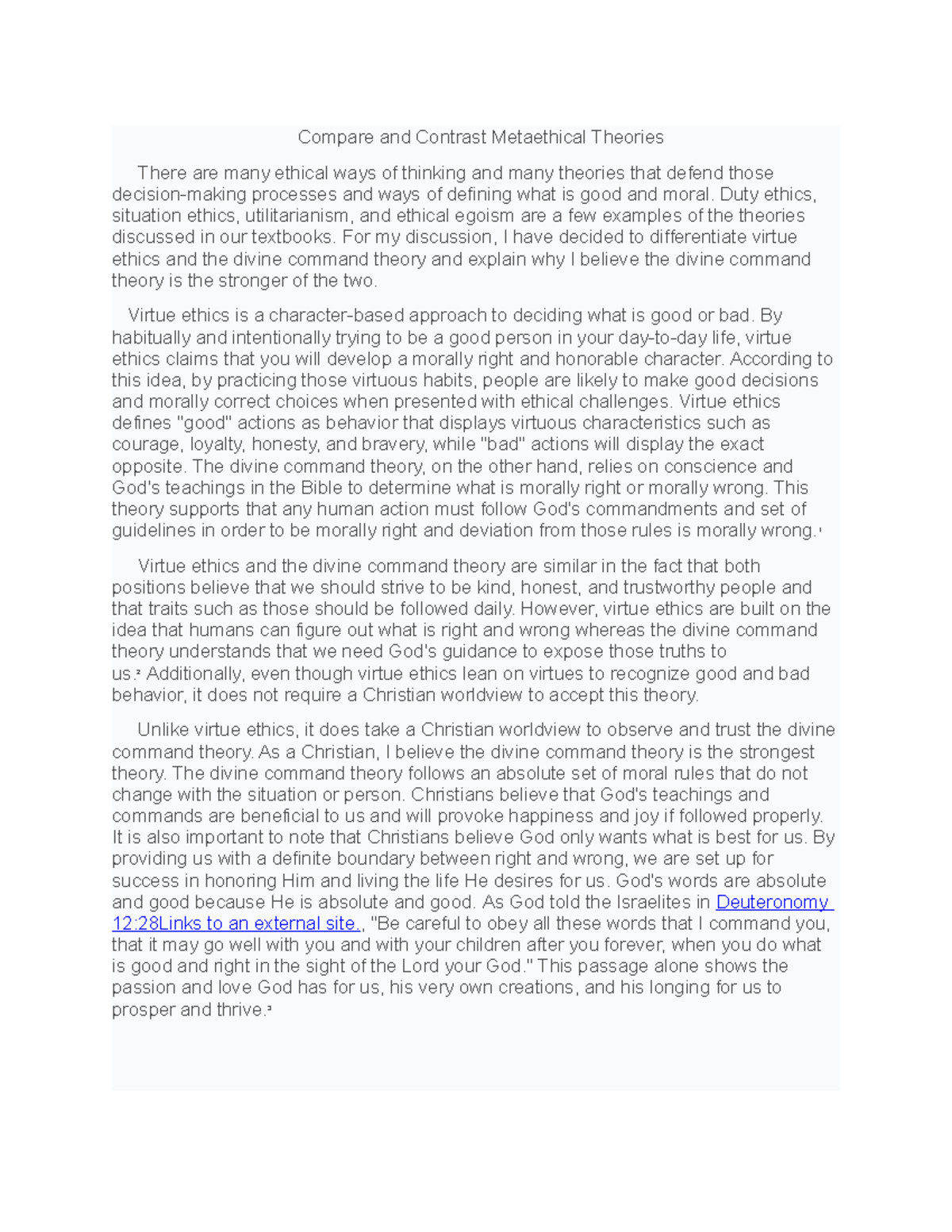 Virtue ethics vs divine command theory - Compare and Contrast ...