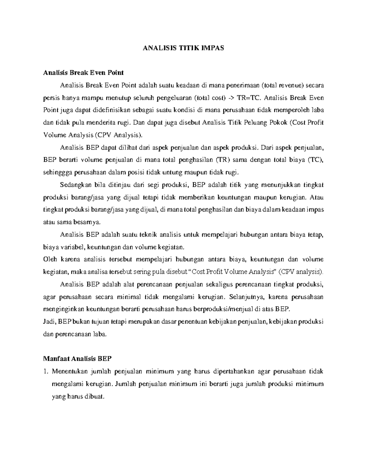 Analisis Titik Impas (Break Even Point) dan Manfaatnya dalam Bisnis ...