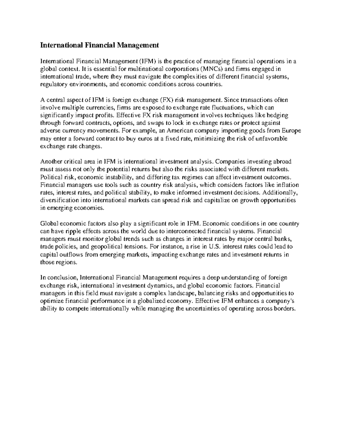 International Financial Management (IFM) Overview and Key Concepts ...