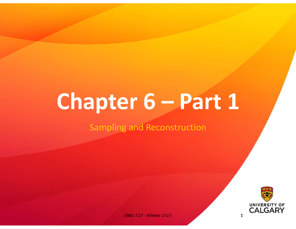 Chapter 6 part 1: Sampling and reconstruction concepts ENEL 327 - Studocu