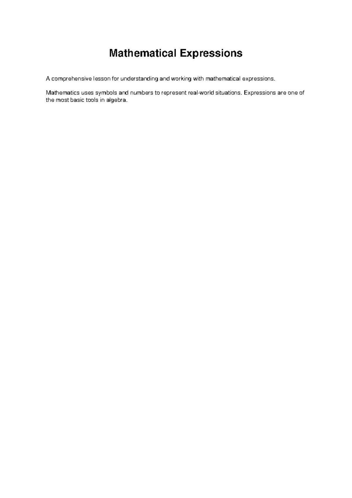 Mathematical Expressions: A Comprehensive Lesson on Algebra - Studocu