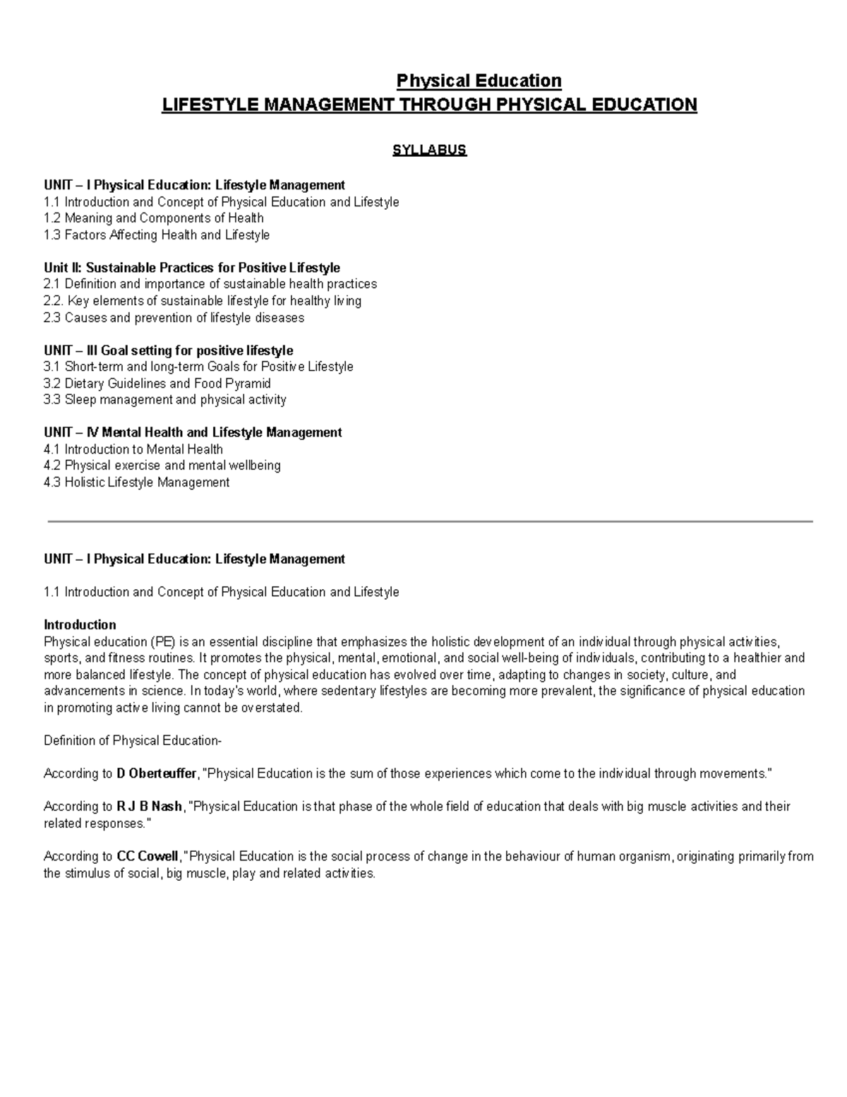 Physical Education SEM 5: Lifestyle Management Notes Overview - Studocu