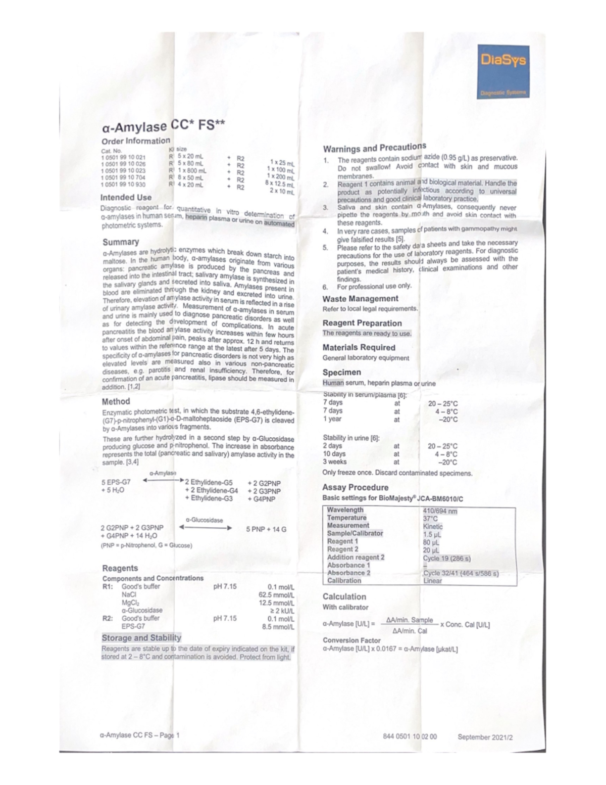 Amylase-Dia Sys - Haaha - DiaSys Diagnostic Systems Order Information ...