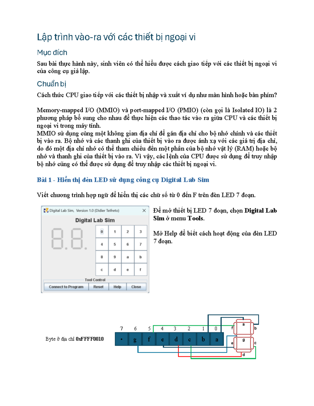 IT3030 Bài thực hành lập trình vào-ra với thiết bị ngoại vi trên RARS ...