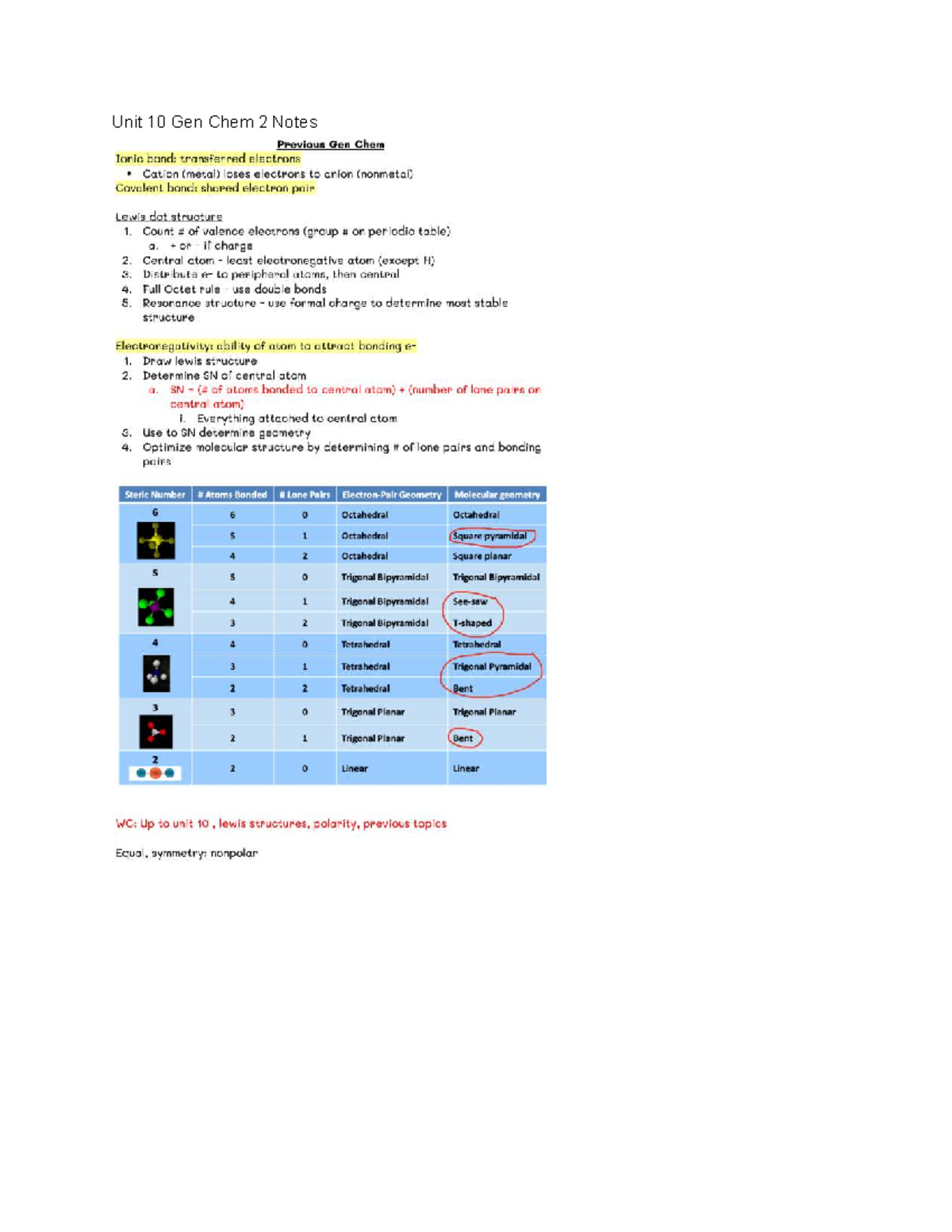 Unit 10 Gen Chem 2 Notes: Ionic & Covalent Bonds, Lewis Structures ...