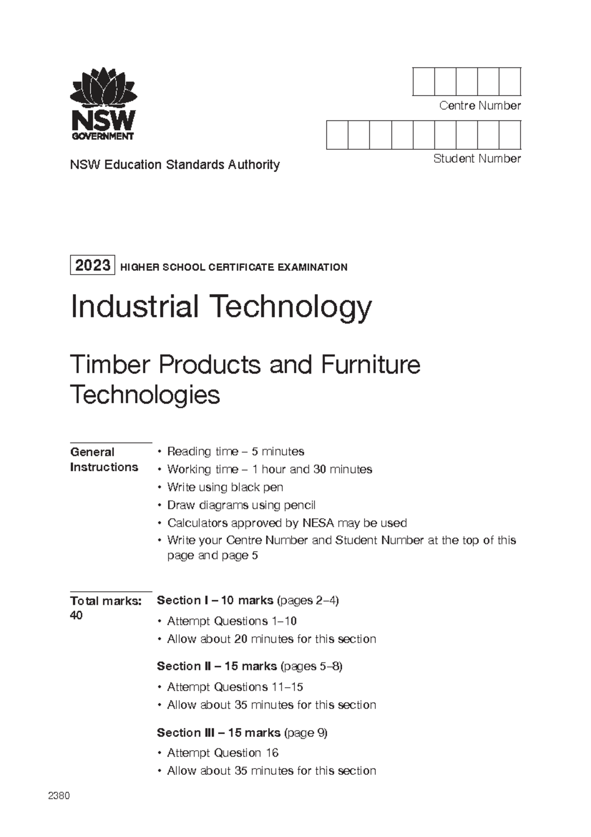 2023 HSC Industrial Technology Timber Products Exam Guide - Studocu