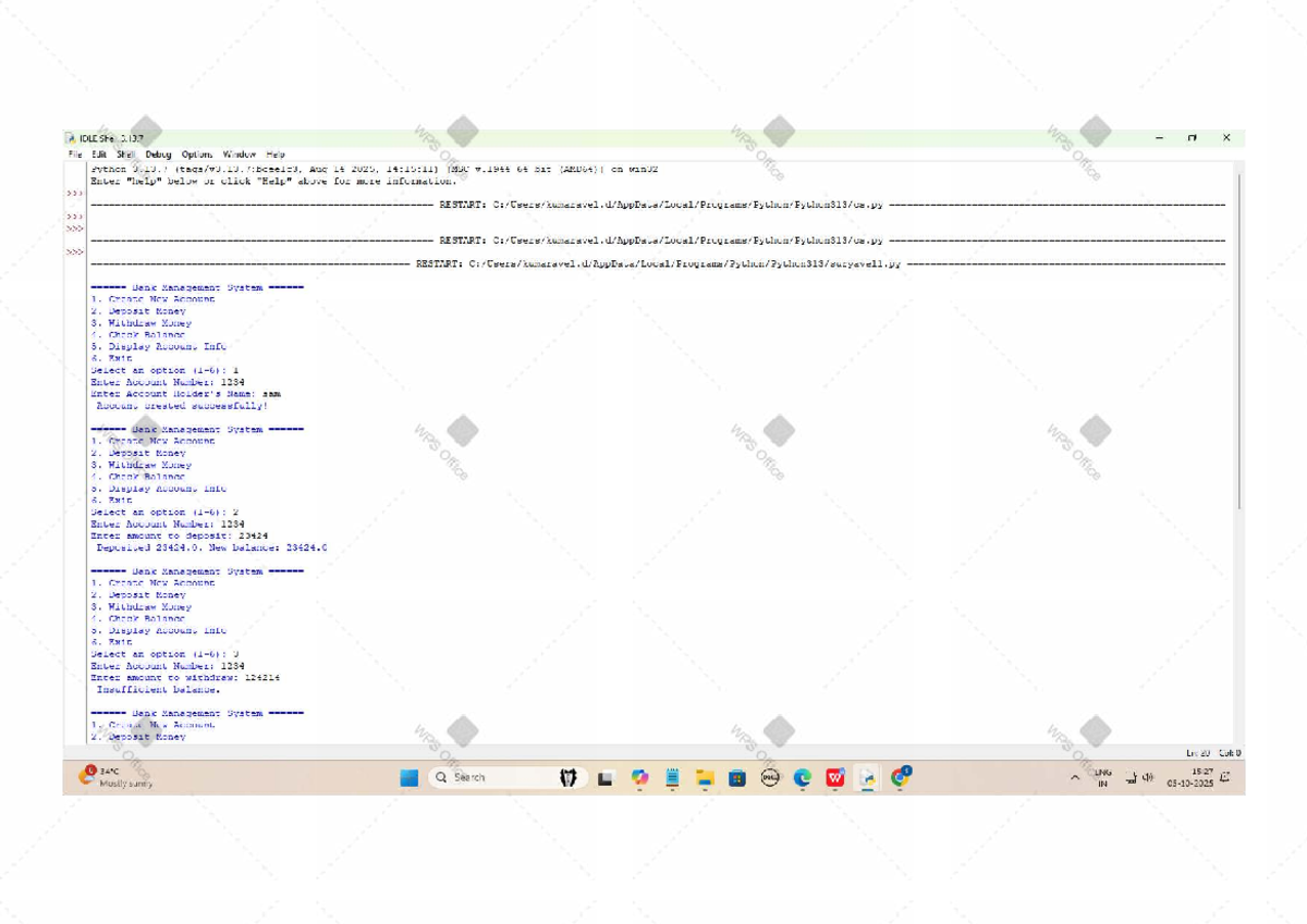 Bank Management System Overview - Python Project (IDLE Shell) - Studocu