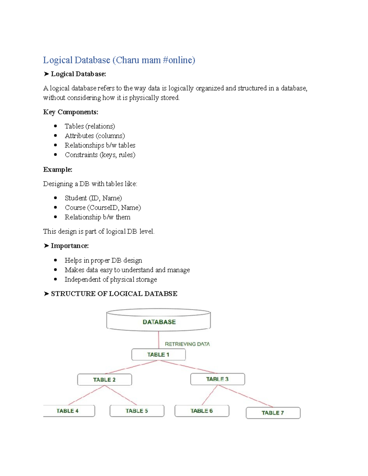 Logical Database Structure Overview (Charu Mam) - Studocu